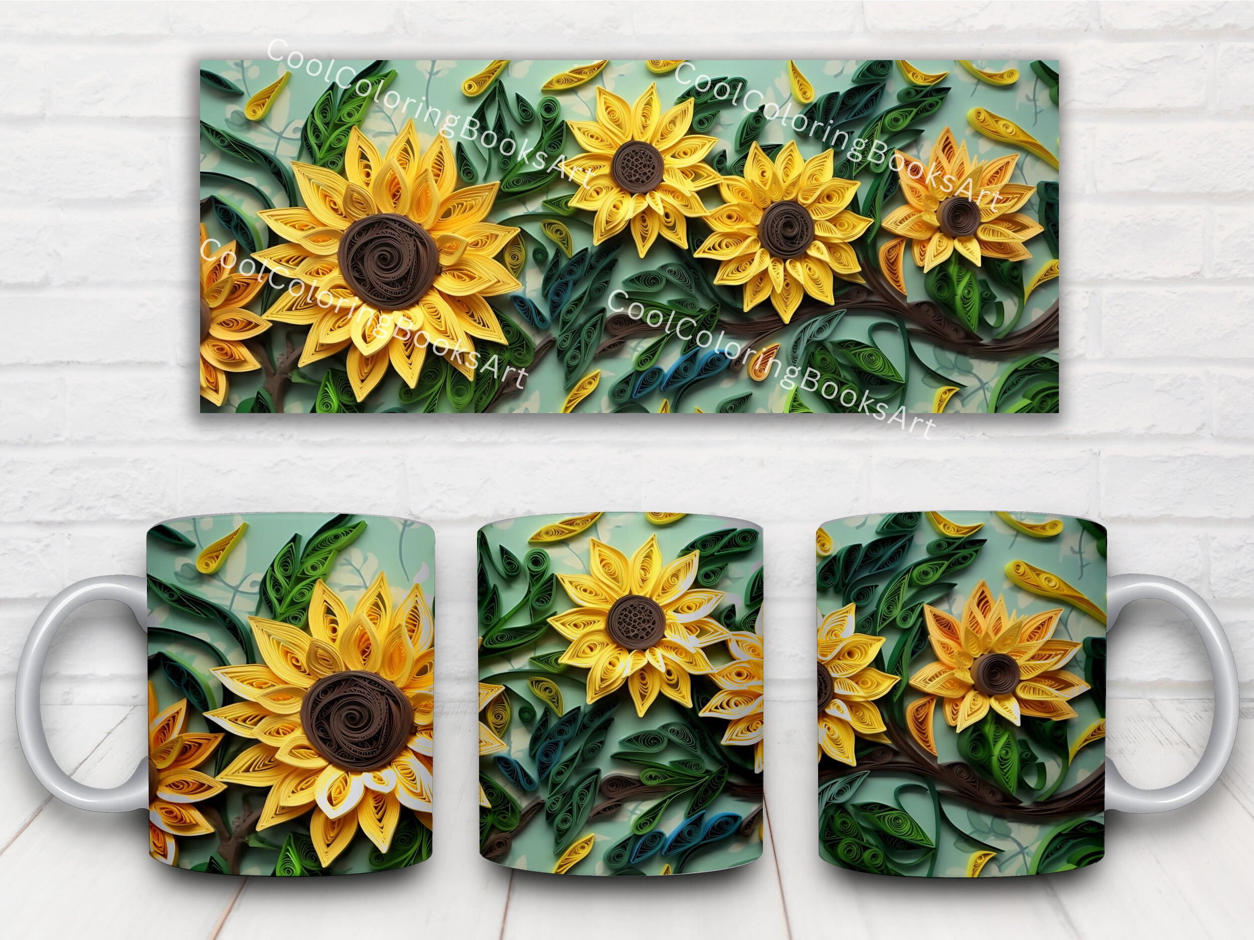 3D 49 PNG Sunflower Mug Wrap 3D Flowers Mug Wrap 11oz Mug - Etsy