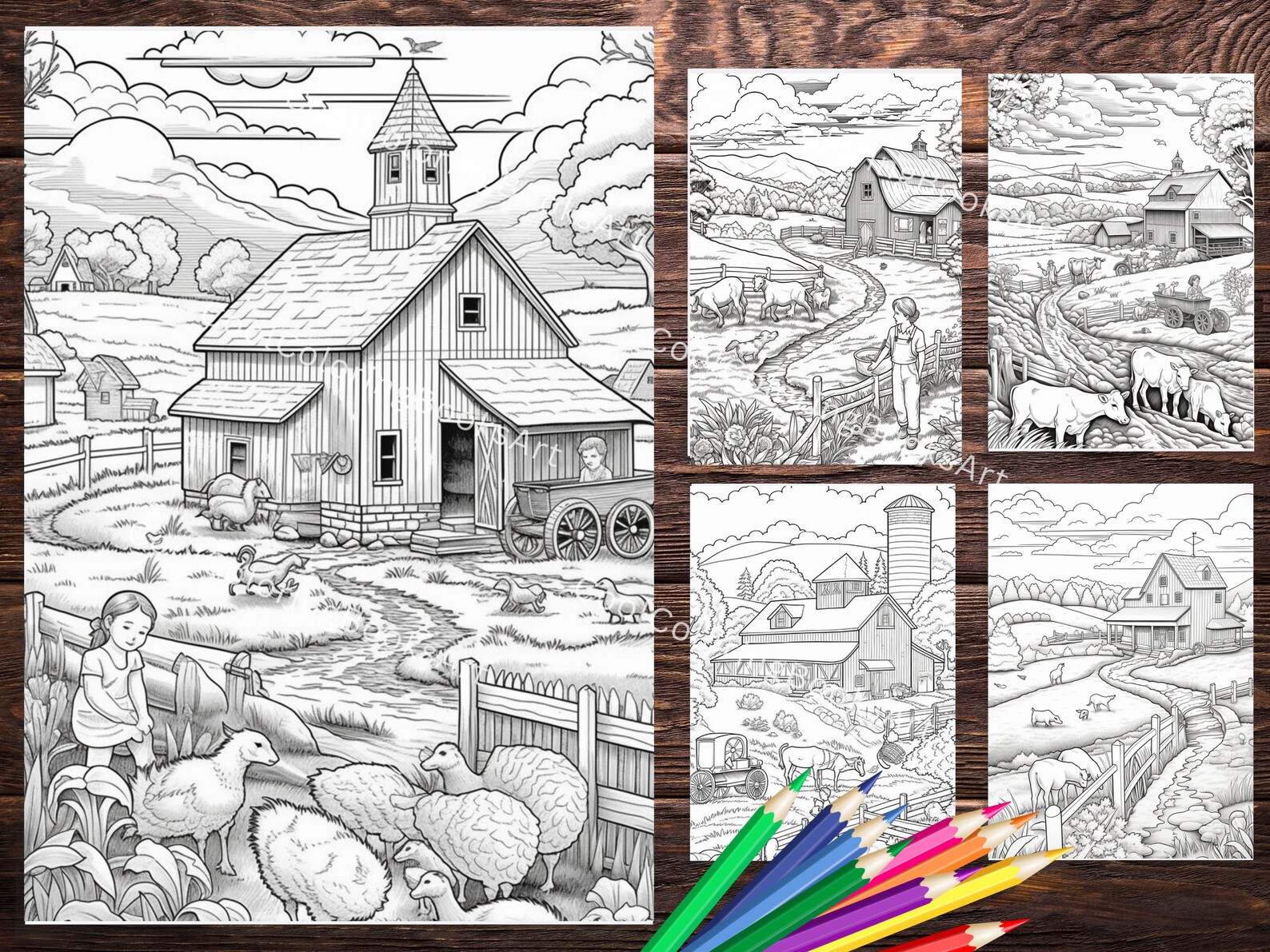 30 Farm Coloring Book , Farm Coloring Pages Printable , Grayscale ...