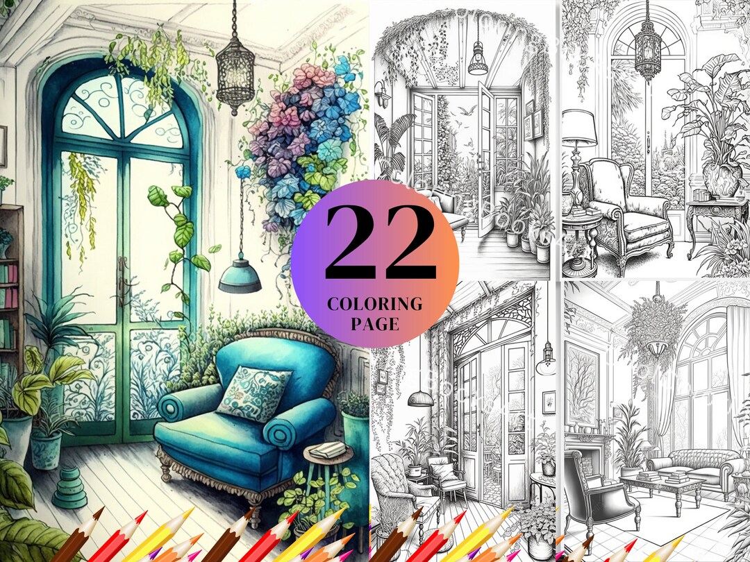 22 pages à colorier d'intérieur d'atelier de salon fantastique ...