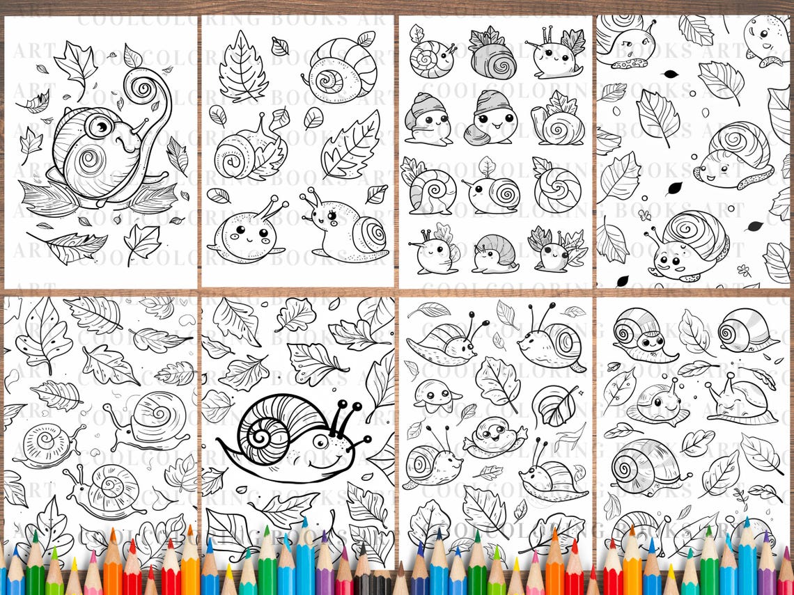 46 Kawaii Snail Autumn Leaves Coloring Book (printable PDF) - Etsy