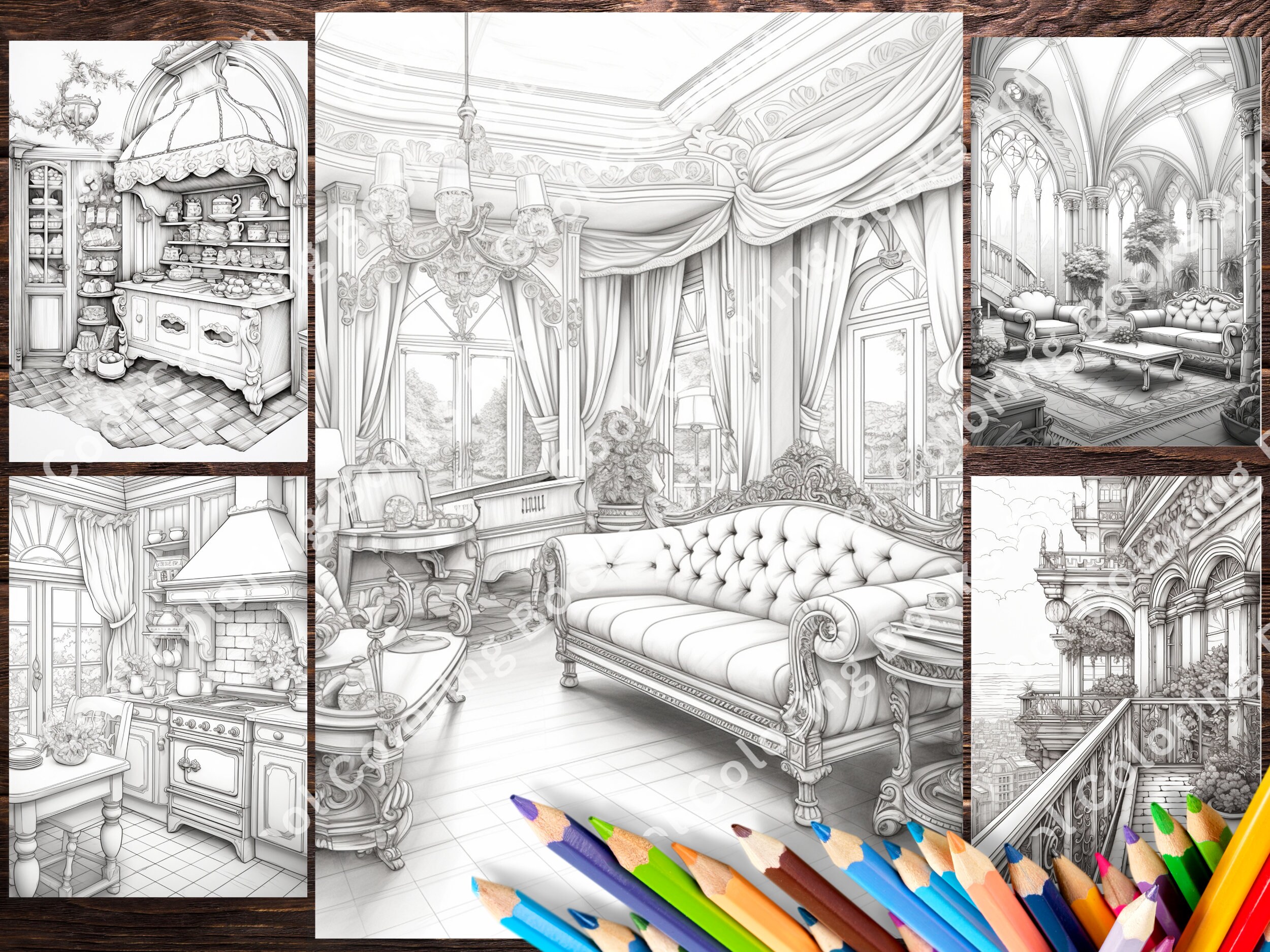 Greyscale House Interior Coloring Book: 20 JPG + PDF (A4) - Etsy