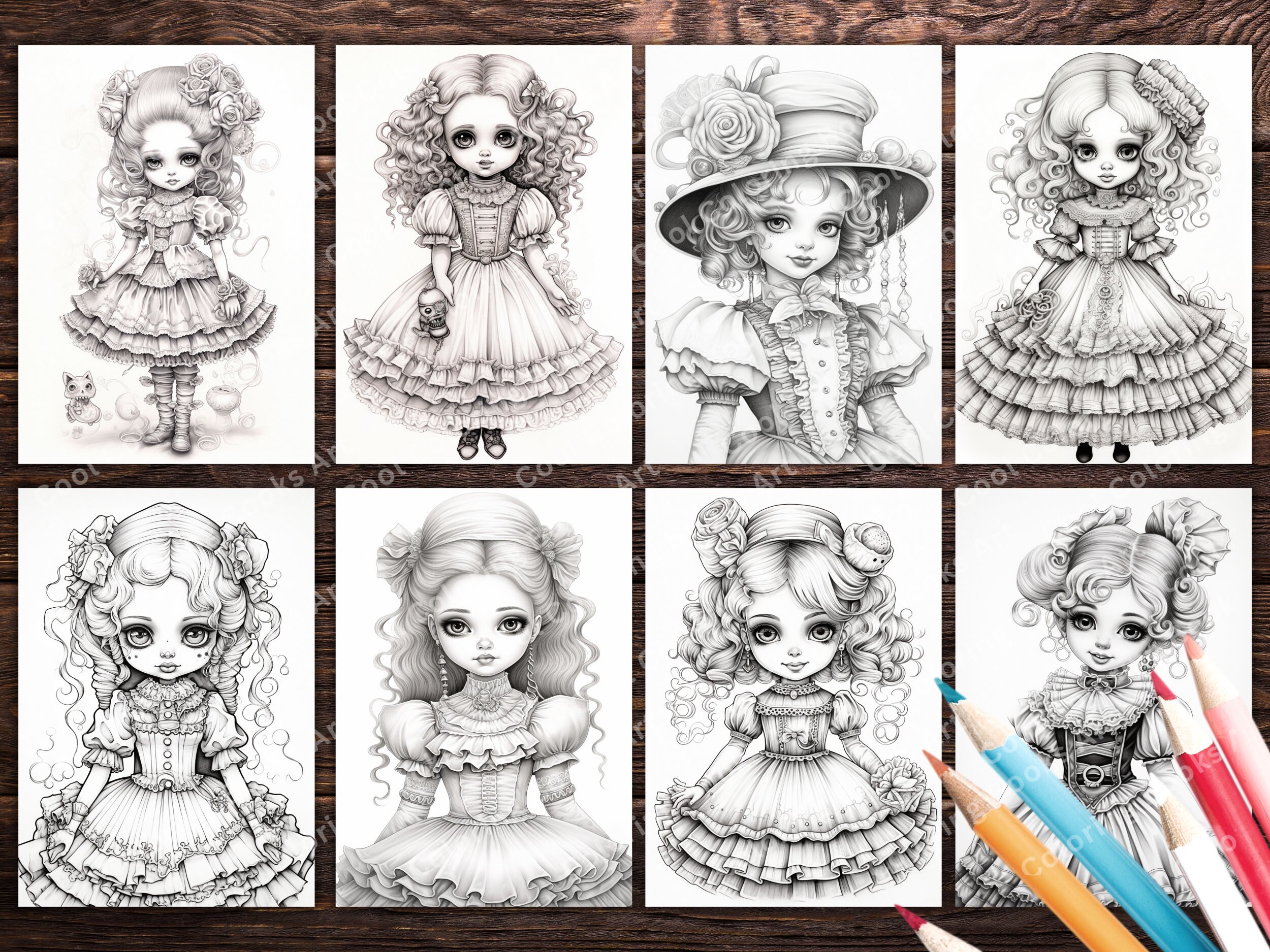 25 Victorian Doll Coloring Pages for Adults and for Kids Grayscale ...