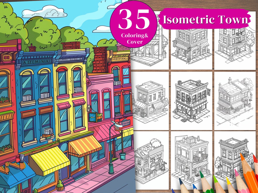 35 Isometric Town Storefronts Coloring Books,coloring Bilding Coloring ...