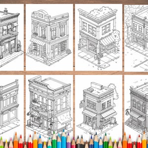 40 Isometric Vintage Storefront Coloring Books ,A4 Size Digital ...