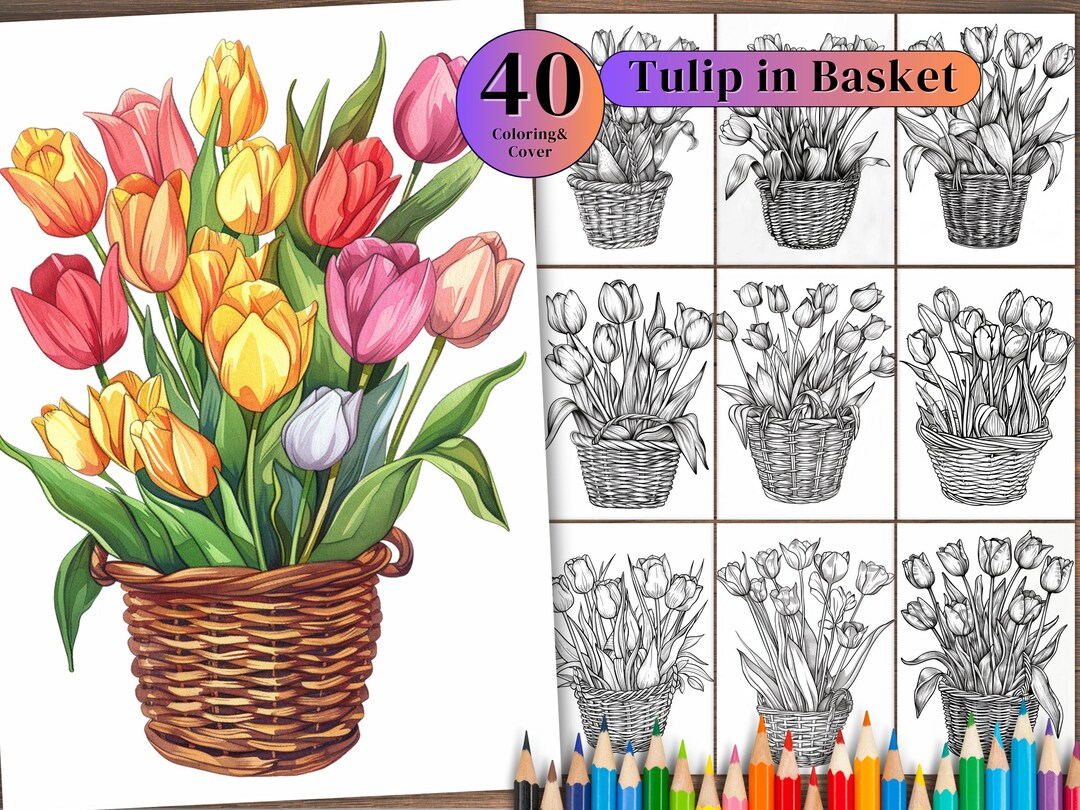 Tulip Flowers Coloring Book: 40 Botanical Grayscale Pages (printable ...