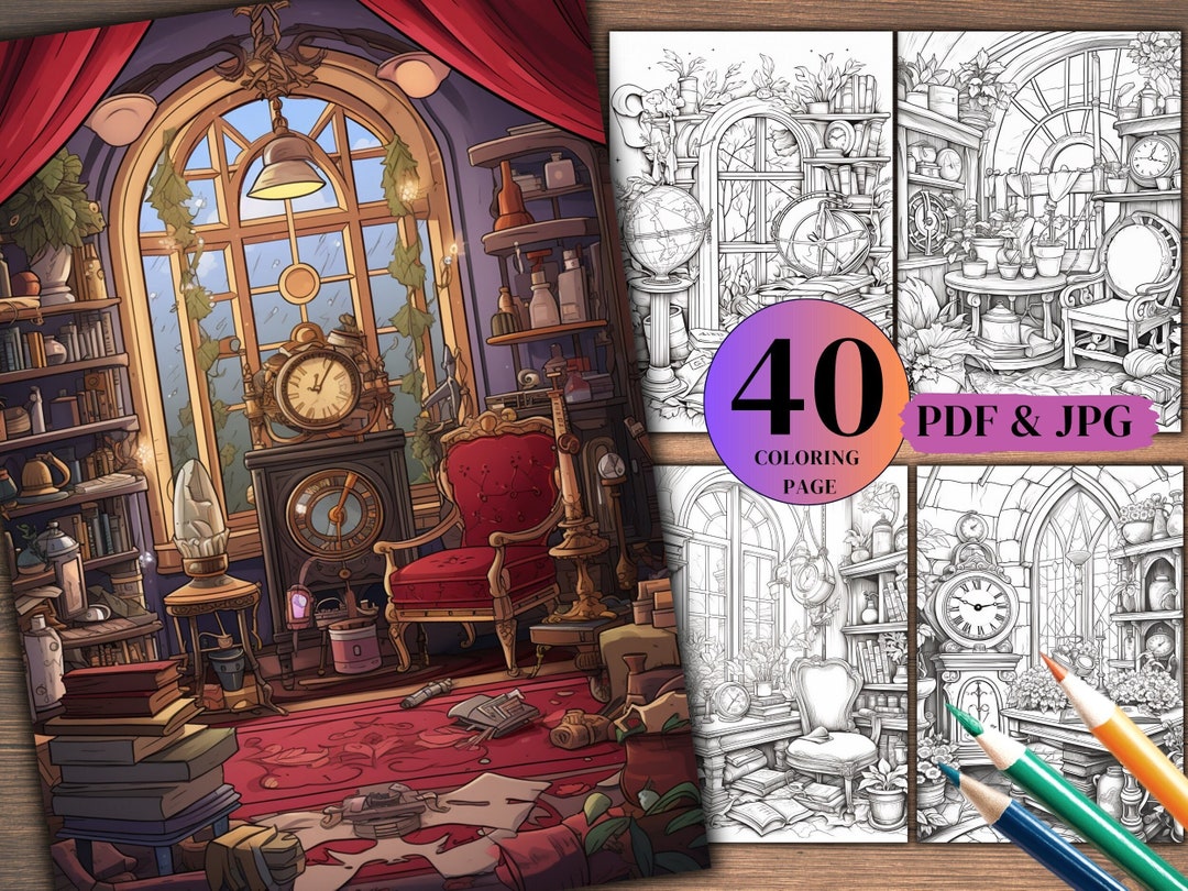 40 Room Coloring Pages, Interior Isometric Coloring Printables, Pocket ...