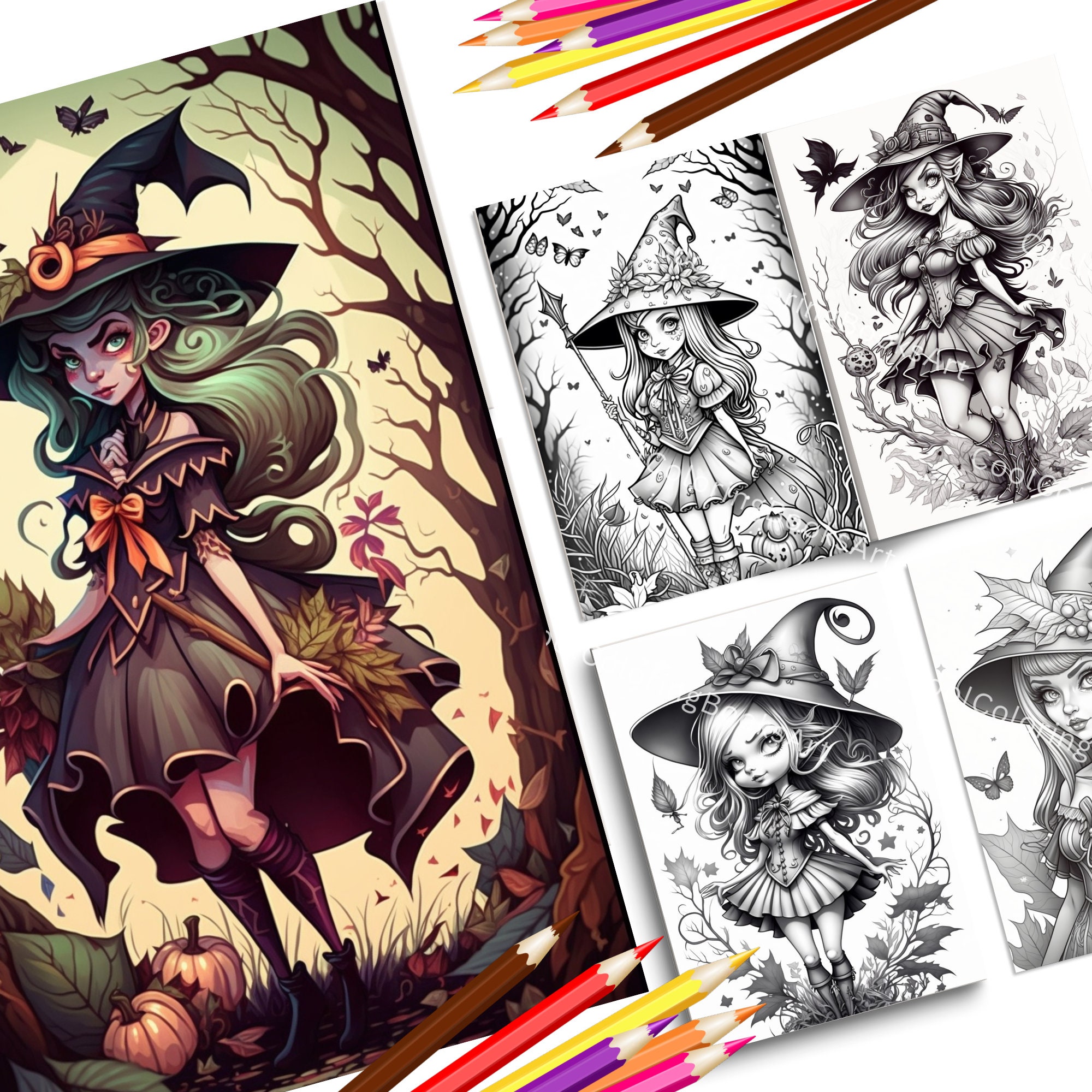 20 Cute Witch Coloring Book Printable Coloring Page for Adult - Etsy