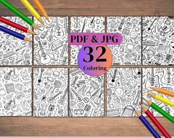MUSIC Digital Coloring Page, Musical Doodle Adult Coloring Book ...