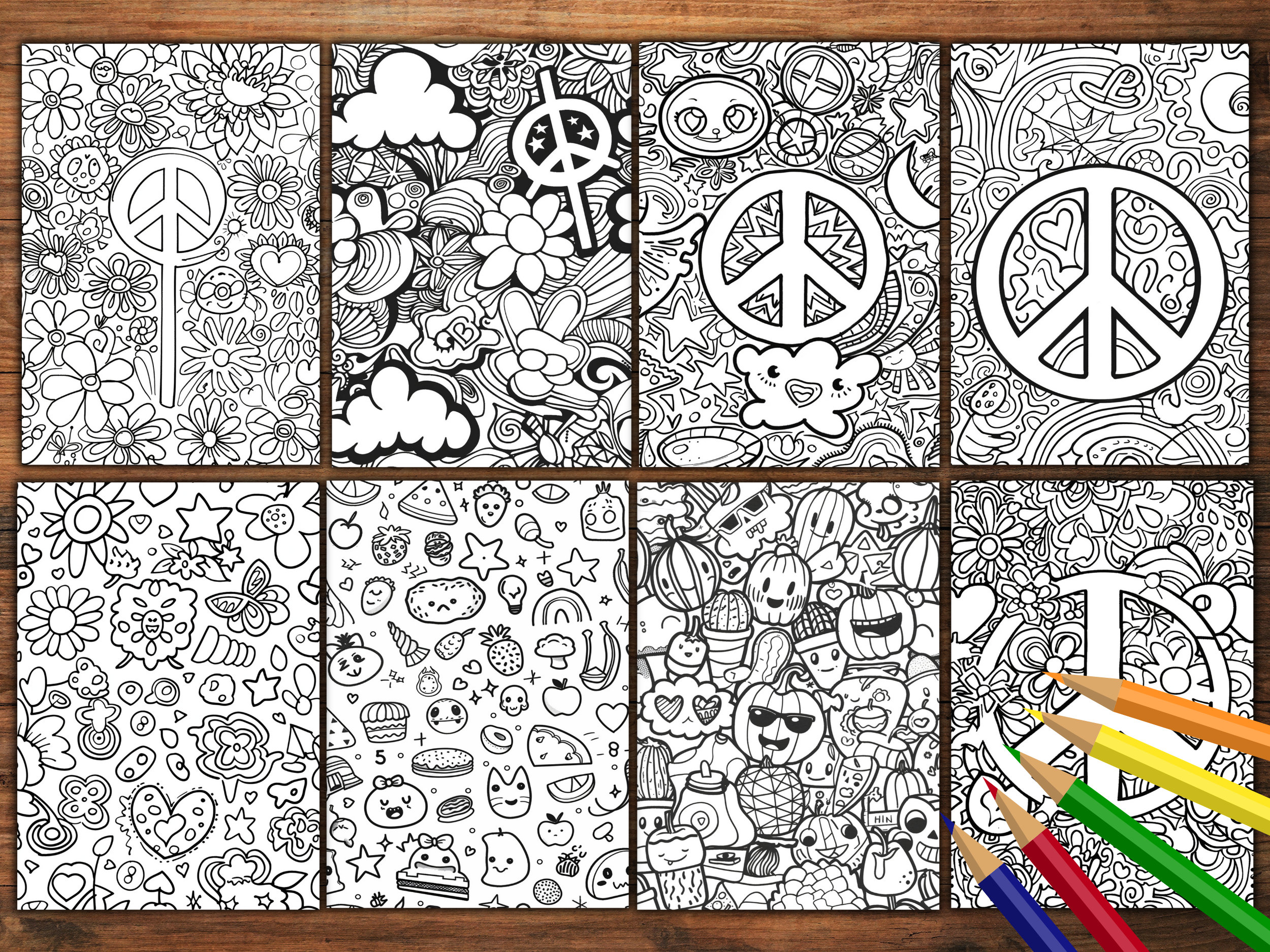 37 Groovy Retro Doodle Coloring Pages, Instant Download, Printable ...