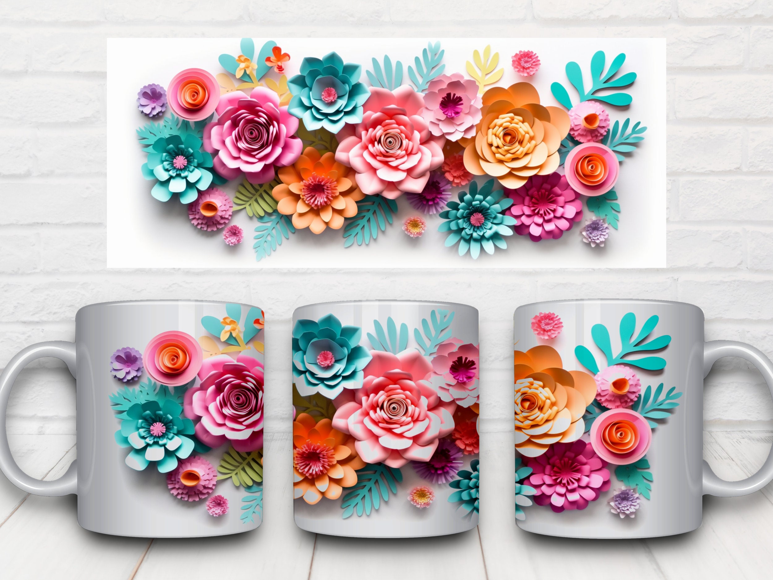3D Flowers Mug Wrap Template Bundle, Sublimation Mug Design, 11oz Mug ...