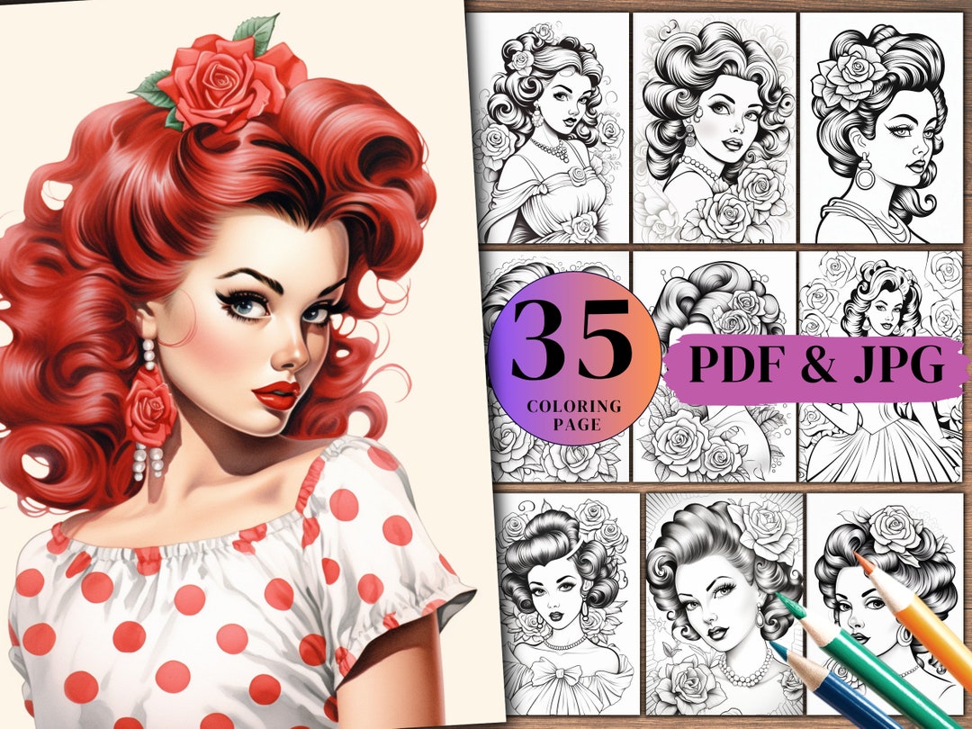 1950s Fashion Coloring Pages: Women's Vintage Style (PDF) - Etsy