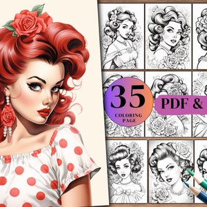 35 1950s Women Fashion Coloring Pages for Adults , Printable PDF Pages ...