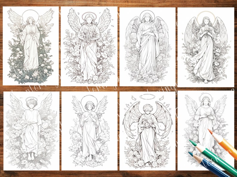 39 Angels Coloring Pages for Adult Greyscale Printable PDF & JPG Files ...