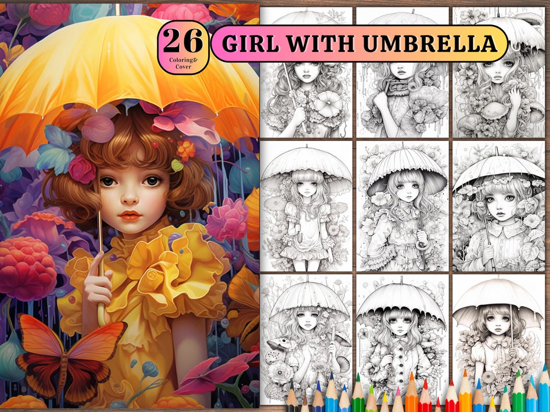 26 Girl With Umbrella Coloring Page, Beautiful Printable Art, Fun and ...