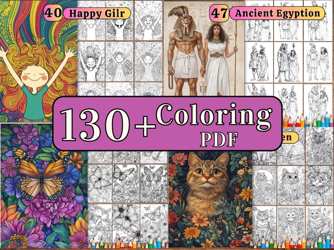 130+ Coloring Bundle Printable Pack for Adults and Kids , Floral ...