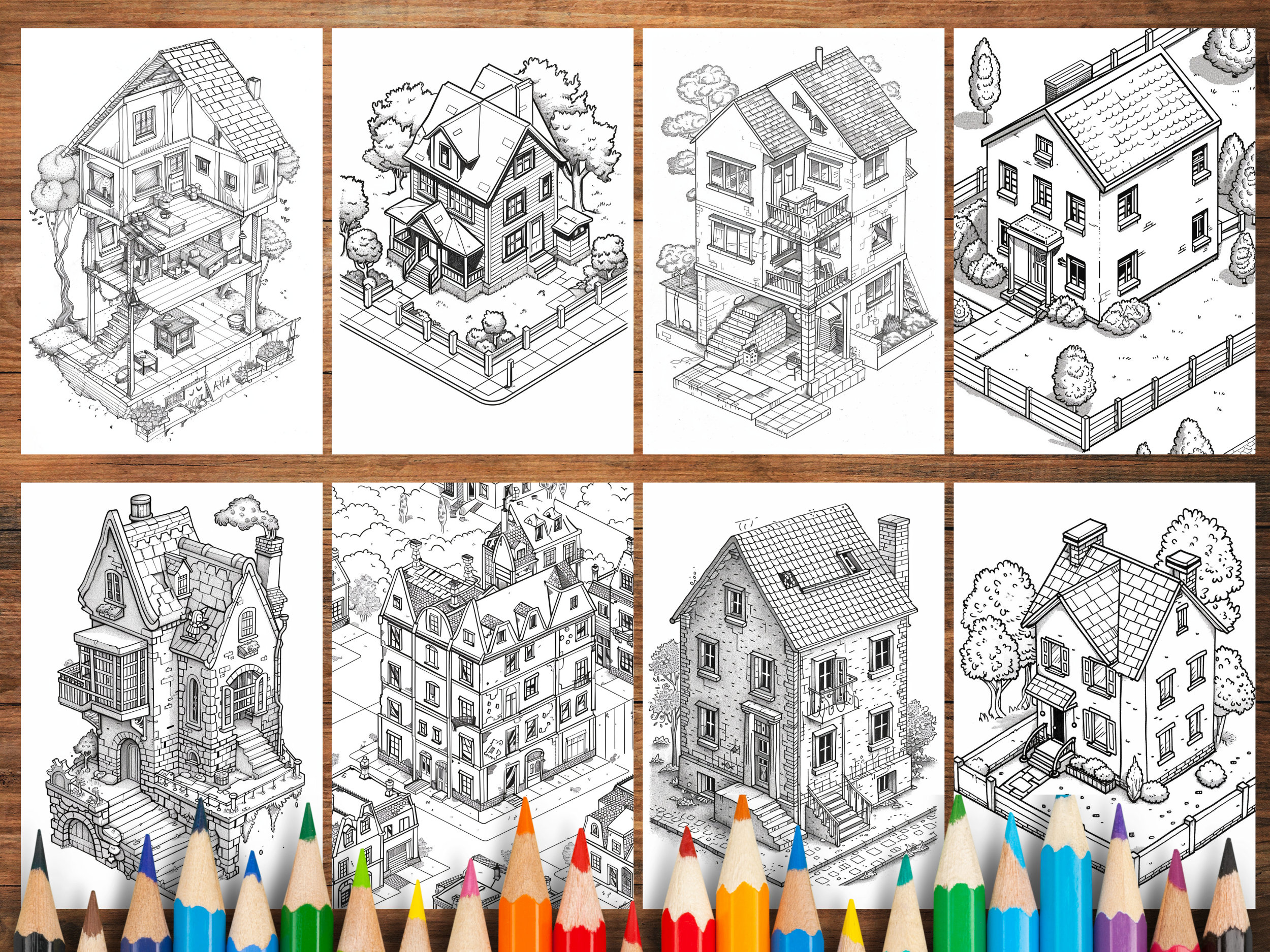 32 Isometric House Coloring Pages, Interior Isometric Coloring ...