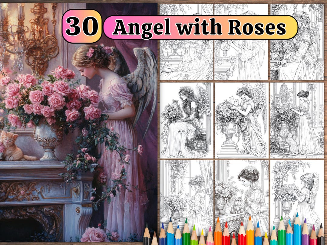 30 Angel With Rose Coloring Page Printable – Elegant Fantasy Angel ...