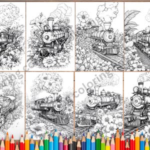 38 Floral Steam Train Coloring Page Printable – Vintage Locomotive ...
