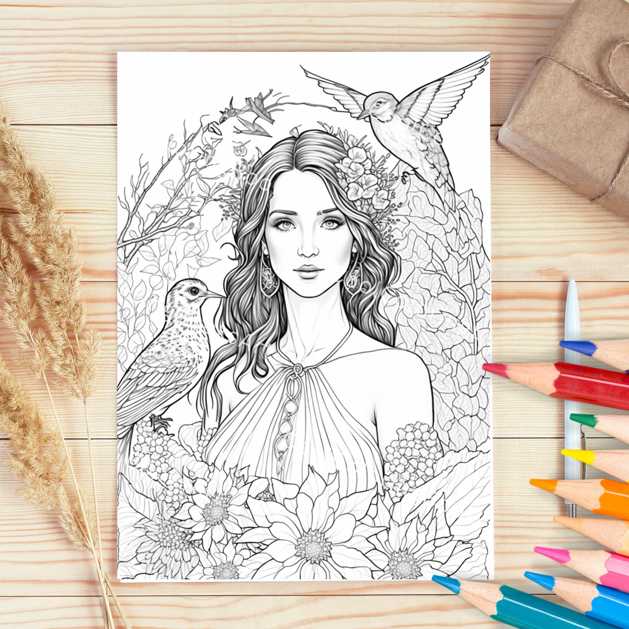 20 Beautiful Woman in Garden Coloring Page, Beautiful Women Coloring ...