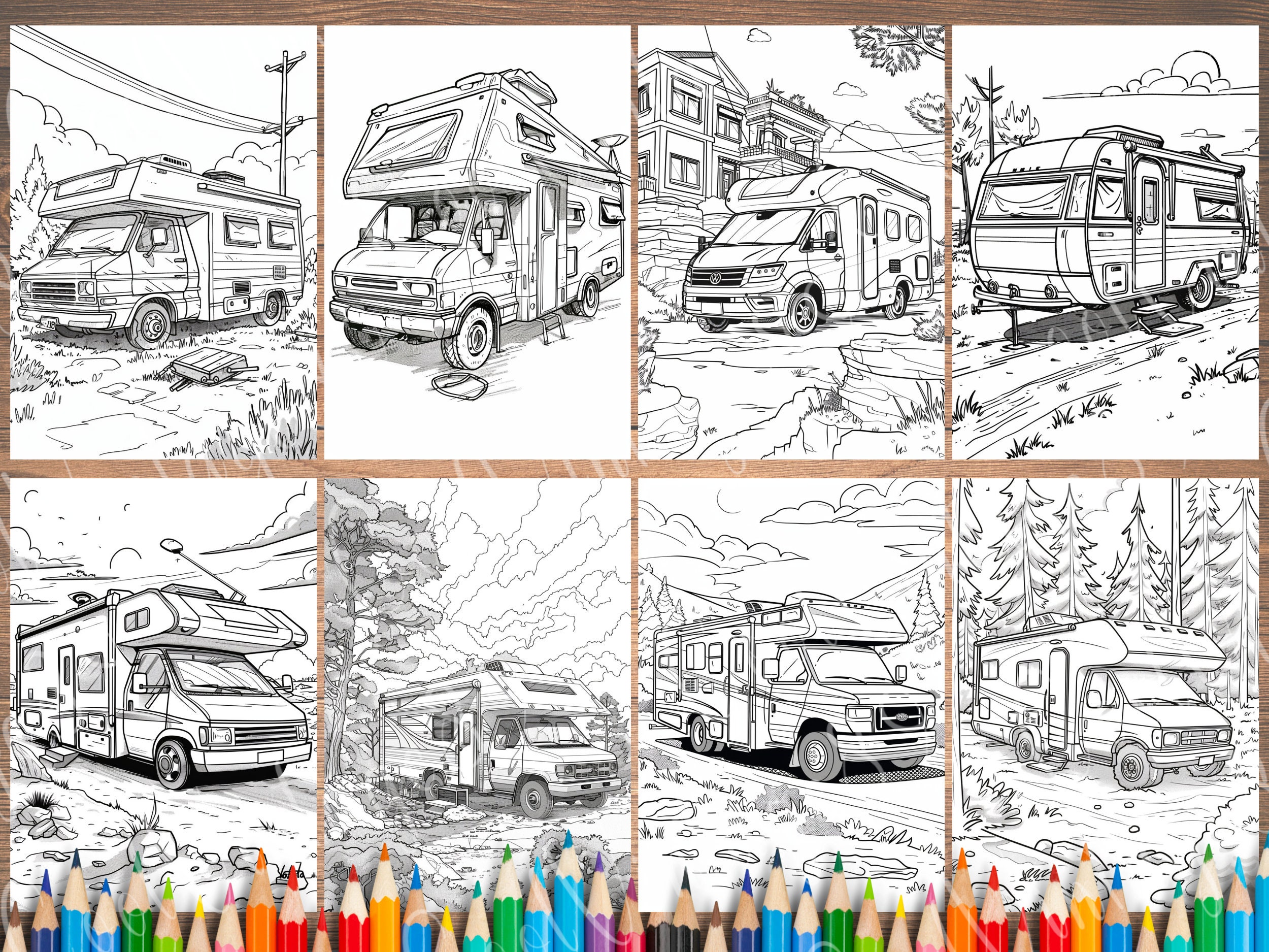 35 Caravan House Coloring Pages for Adults and for Kids Grayscale ...