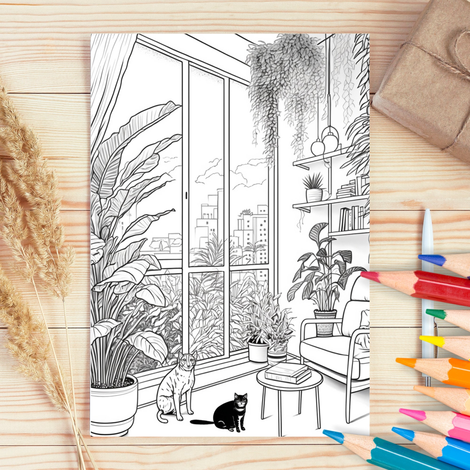 20 Cozy Coloring Page Cozy Home Interior Design Boho and - Etsy