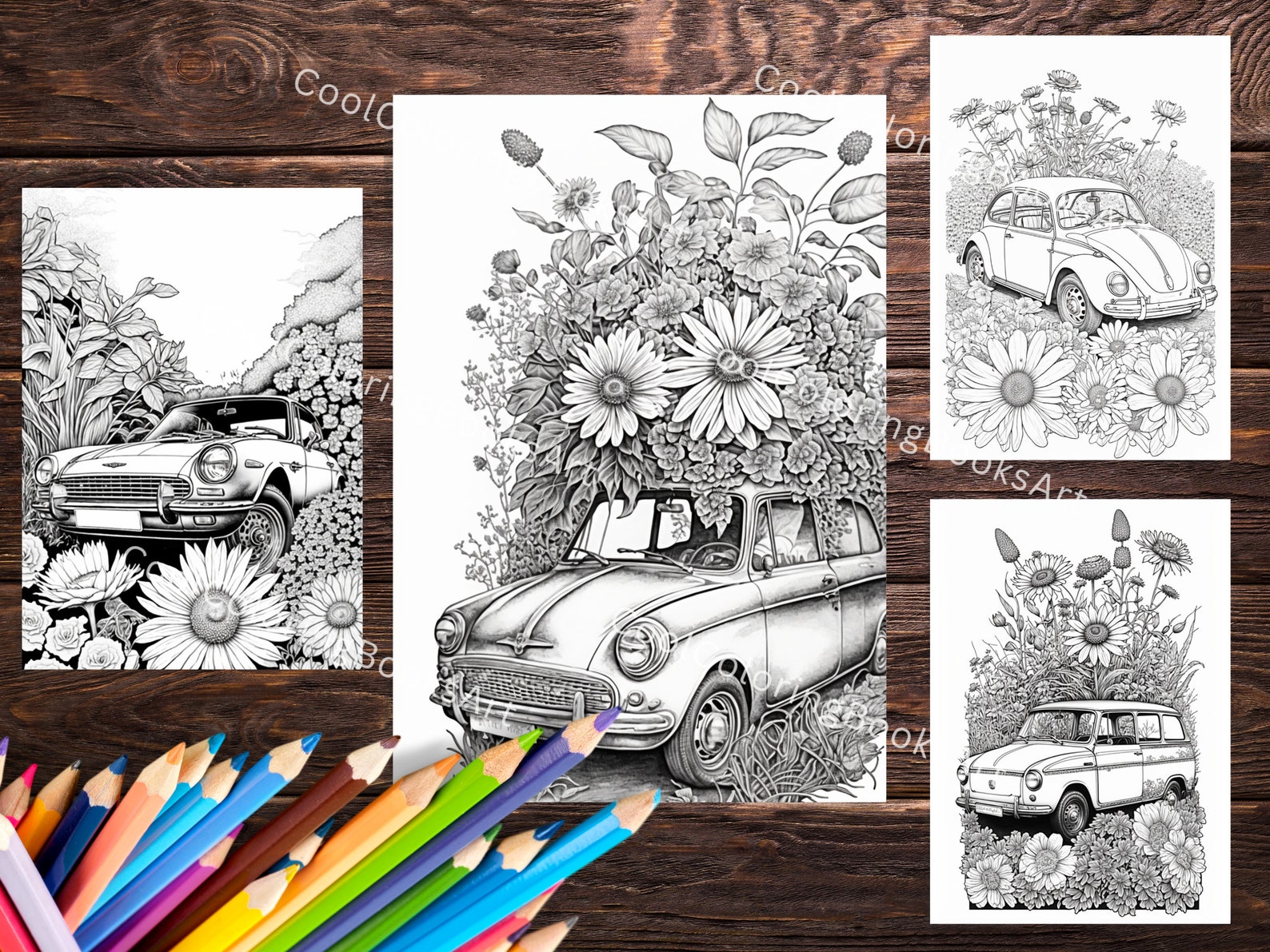 22 Groovy Flowers Car Coloring Pages for Adults , Printable JPG Pages ...
