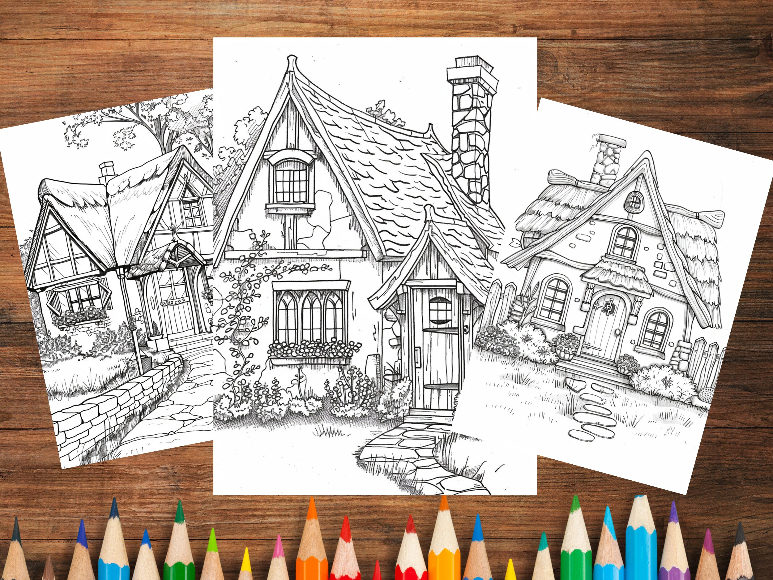 Fairytale Cottage Coloring Pages: 38 Grayscale Fairy Homes (PDF ...