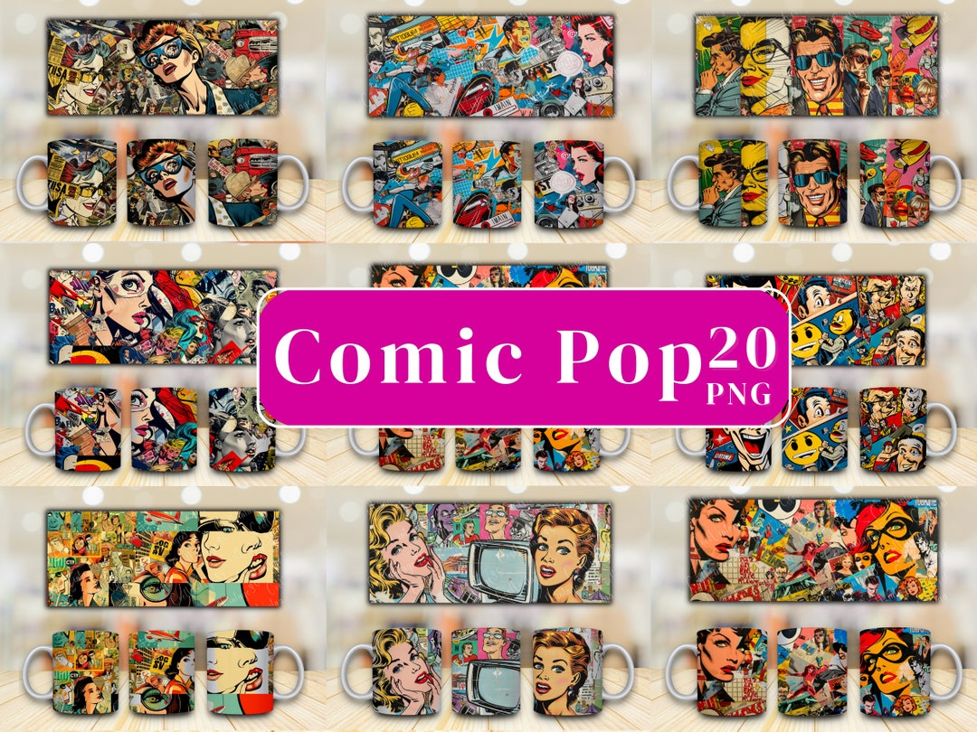 20 Comic Strip Style of Pop Art Mug Wrap PNG 11 Oz,mug Sublimation ...