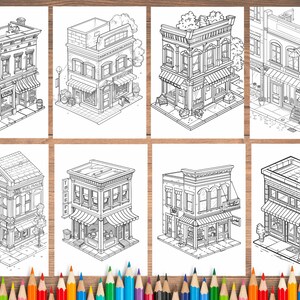 40 Isometric Vintage Storefront Coloring Books ,A4 Size Digital ...