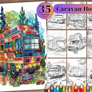 35 Caravan House Coloring Pages for Adults and for Kids Grayscale ...