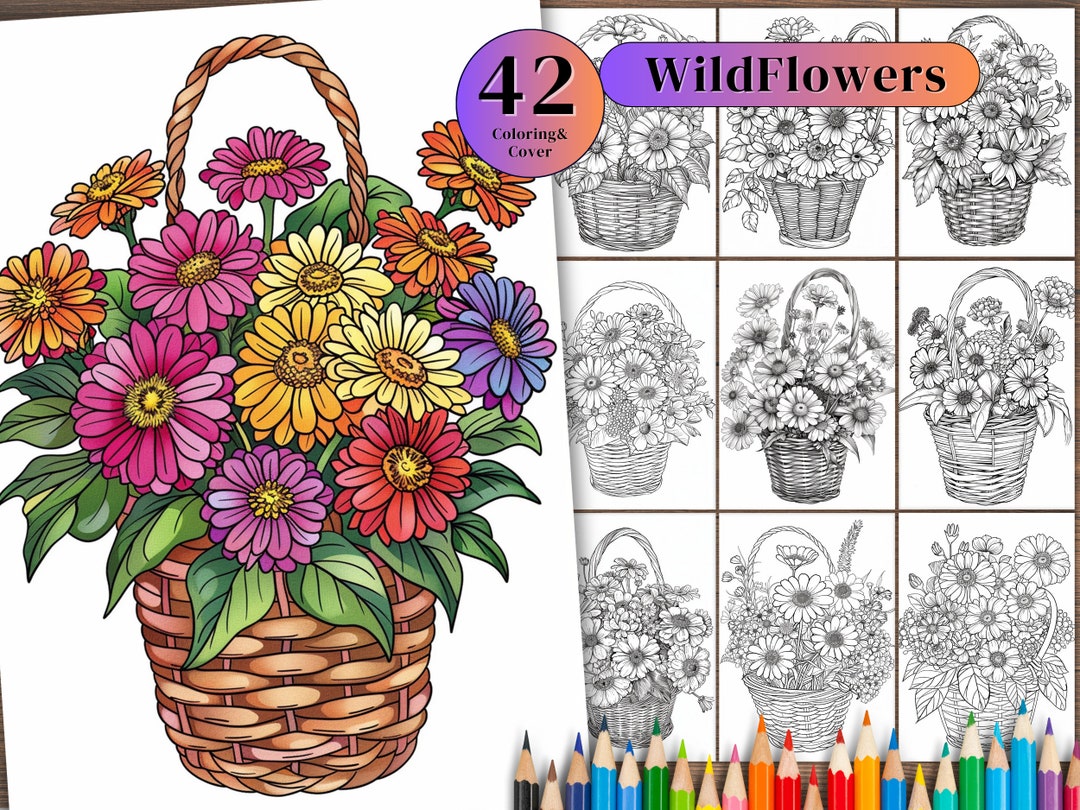 42 Wildflowers Coloring Book Wildflower Coloring Pages Instant Download ...