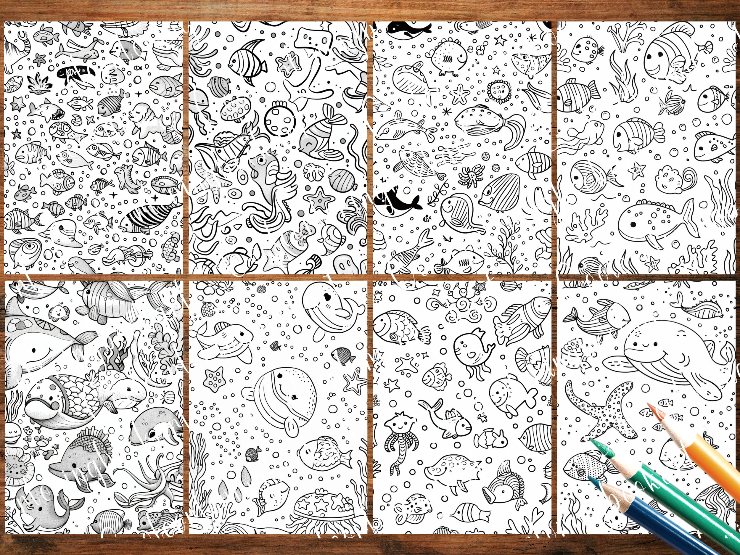 50 Doodle Ocean Animals Coloring Colouring Page, Kids Search Activity ...