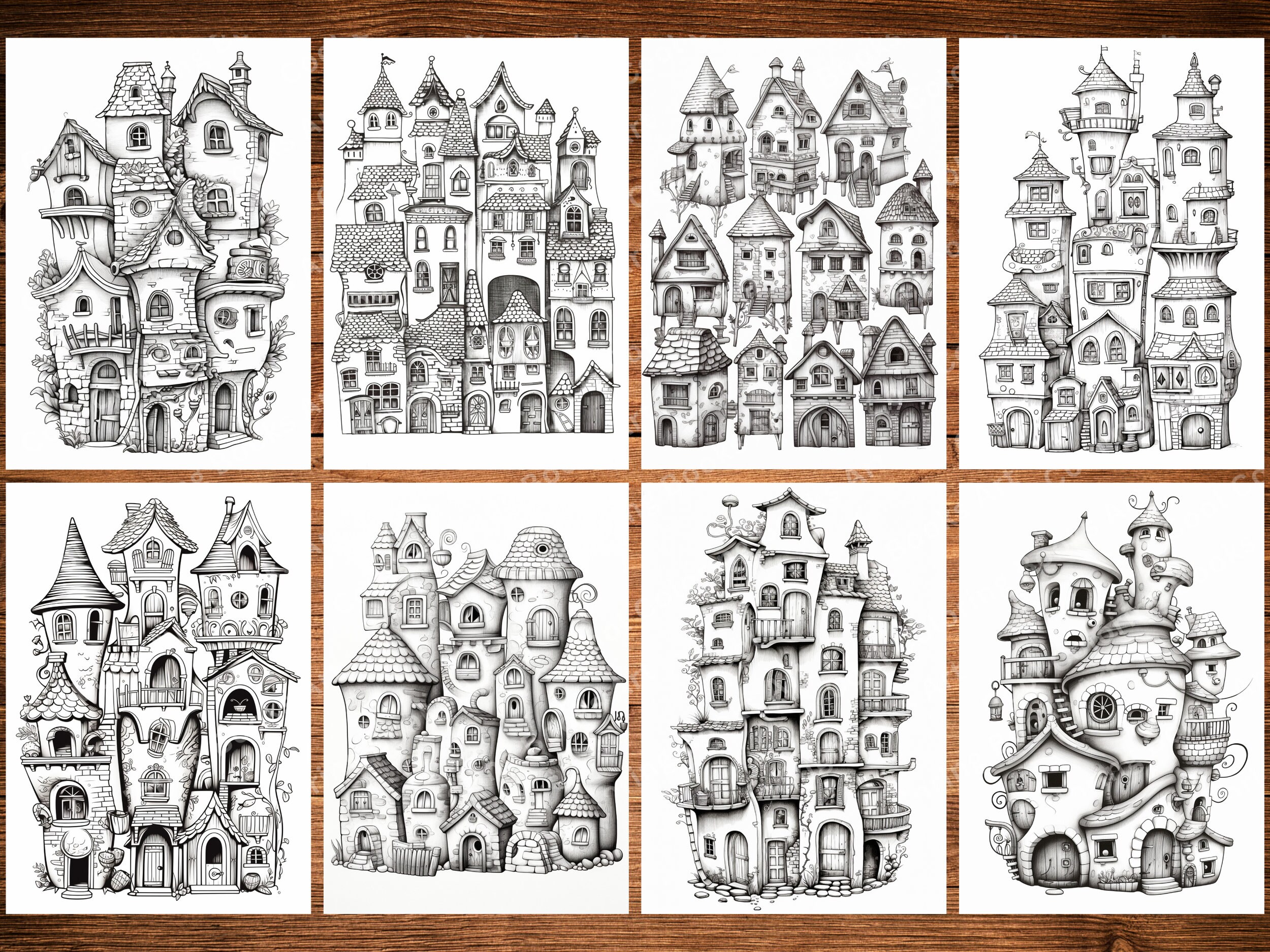 32 Doodle Houses Coloring Book, Adults Instant Download Printable PDF ...