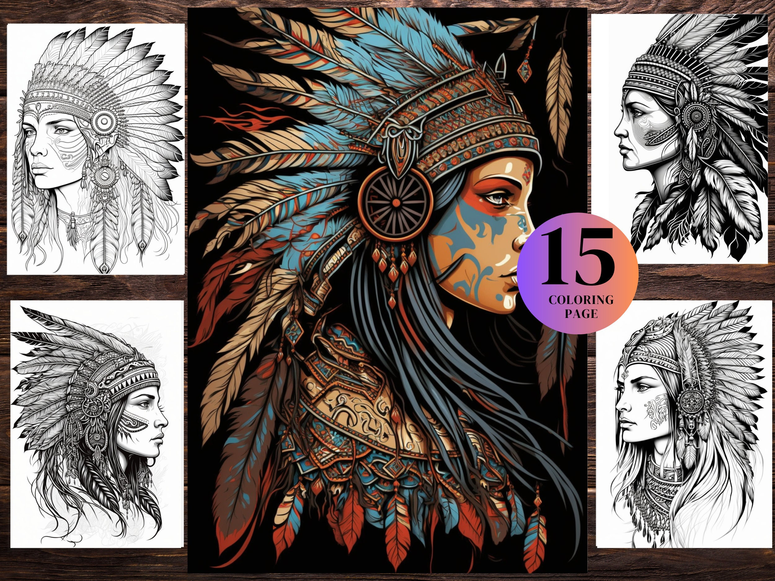 15 Procreate Native Indian American Boho Women With Animals and Flowers ...