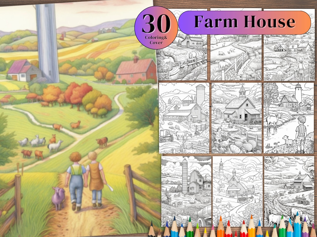 30 Farm Coloring Book , Farm Coloring Pages Printable , Grayscale ...