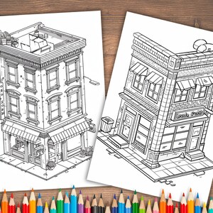 40 Isometric Vintage Storefront Coloring Books ,A4 Size Digital ...