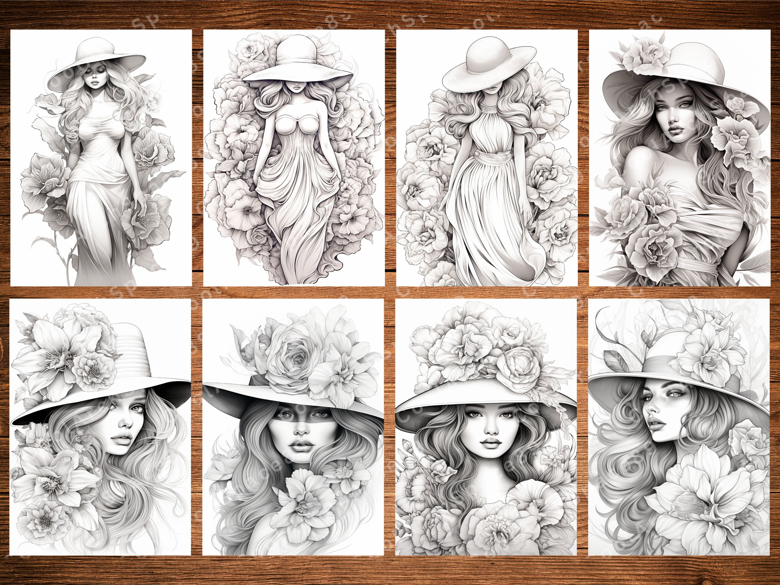 Mysterious Woman With Flowers Coloring Pages: 20 JPG + PDF (download ...