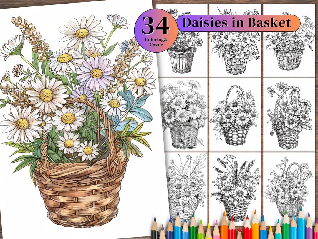 34 Daisy Flowers Coloring Book, Printable PDF, Botanical Floral Plant ...