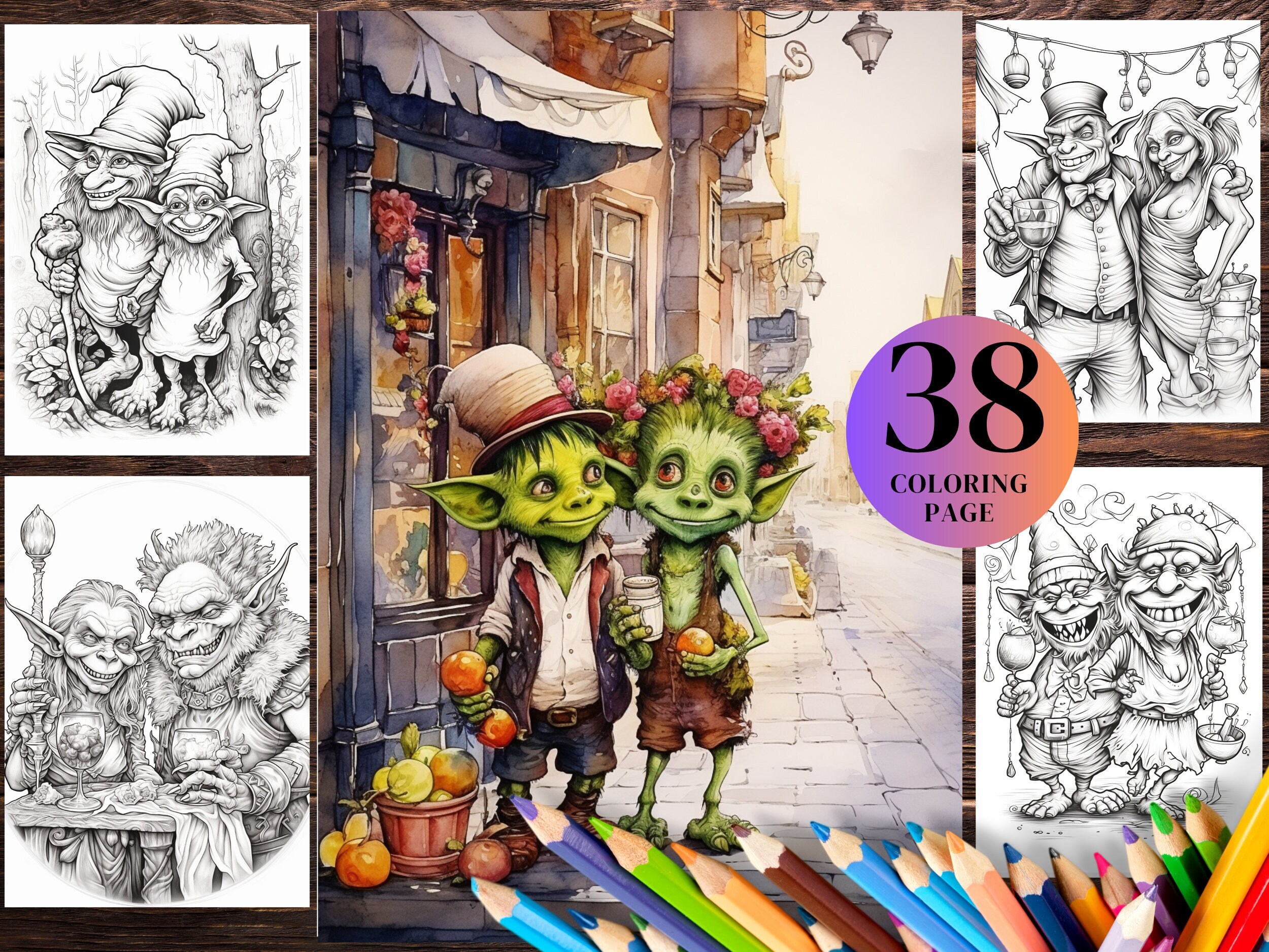 38 Funny Goblin Couple Coloring Page Adults Kids Coloring - Etsy UK