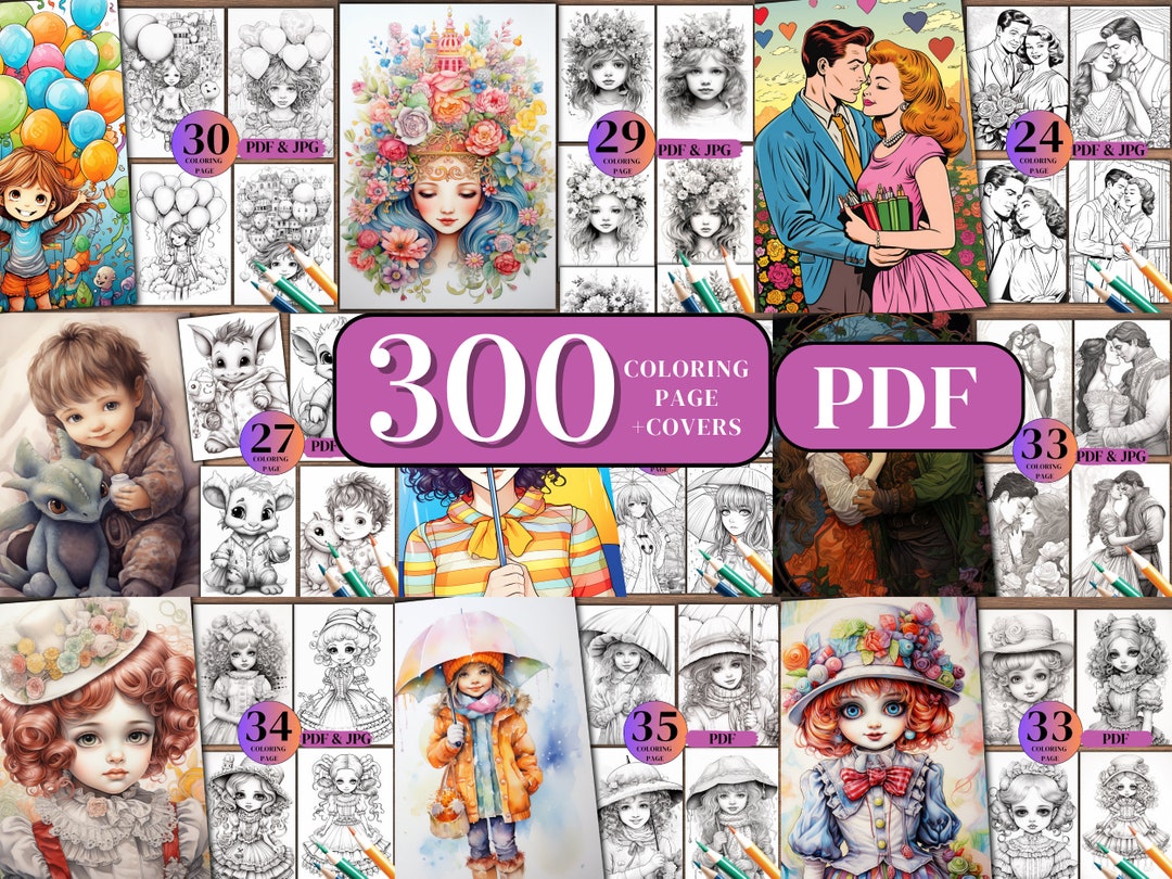 300 Coloring Page Bundlecouple 1950svictorian Doll hurray - Etsy