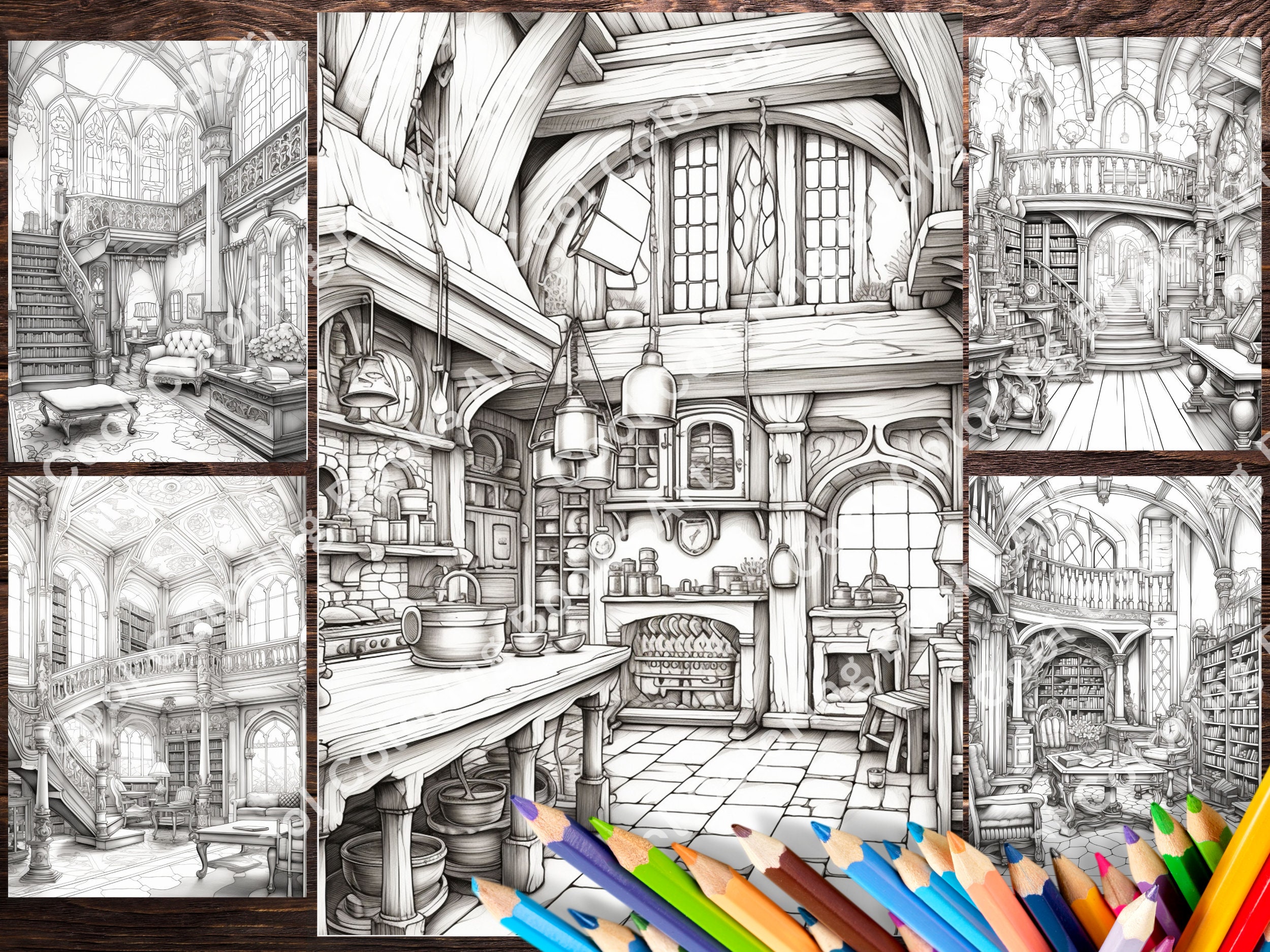 Greyscale House Interior Coloring Book: 20 JPG + PDF (A4) - Etsy