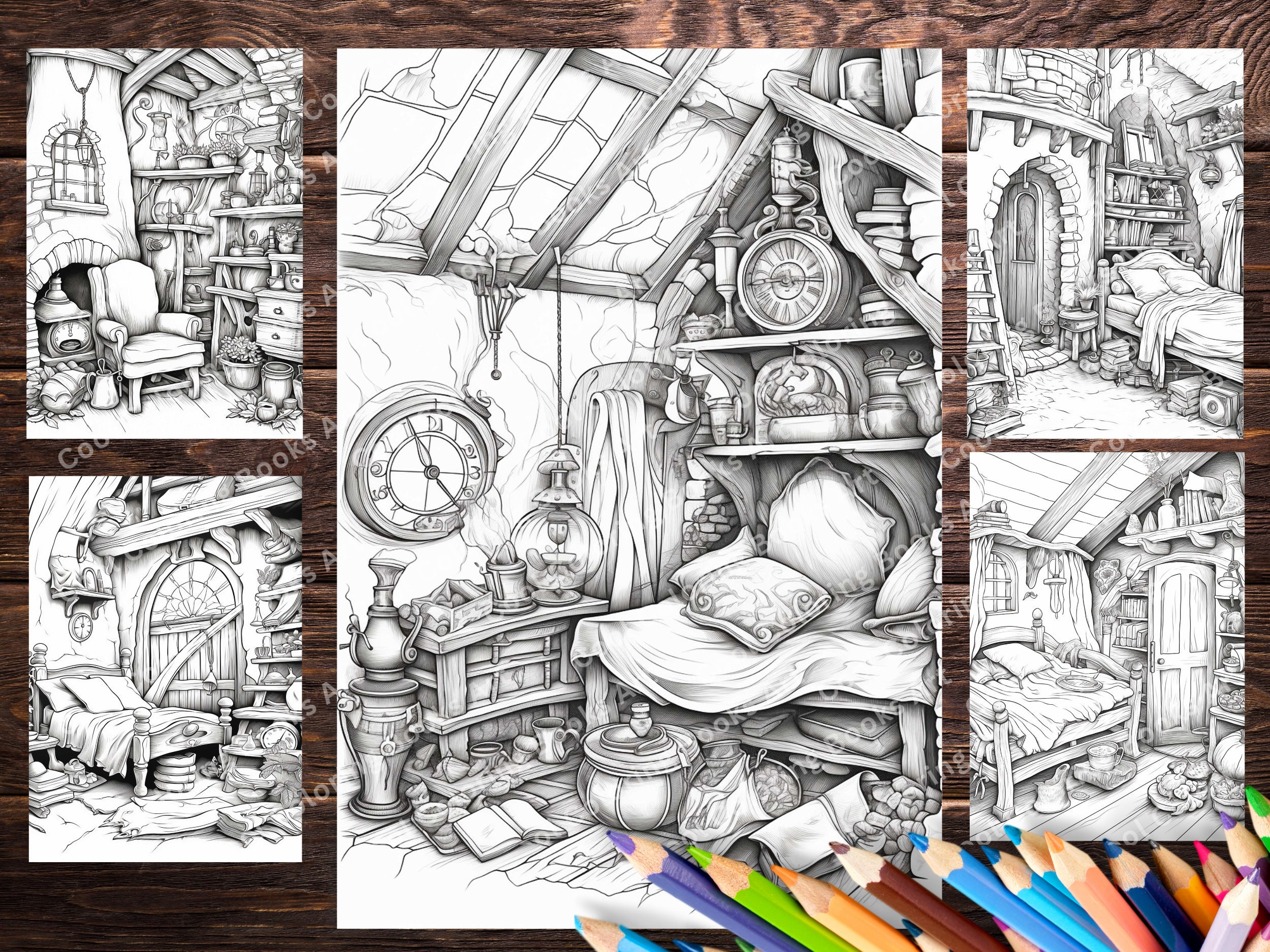 25 Hobbit House Grayscale Coloring Pages for Adults, PDF and JPG File ...