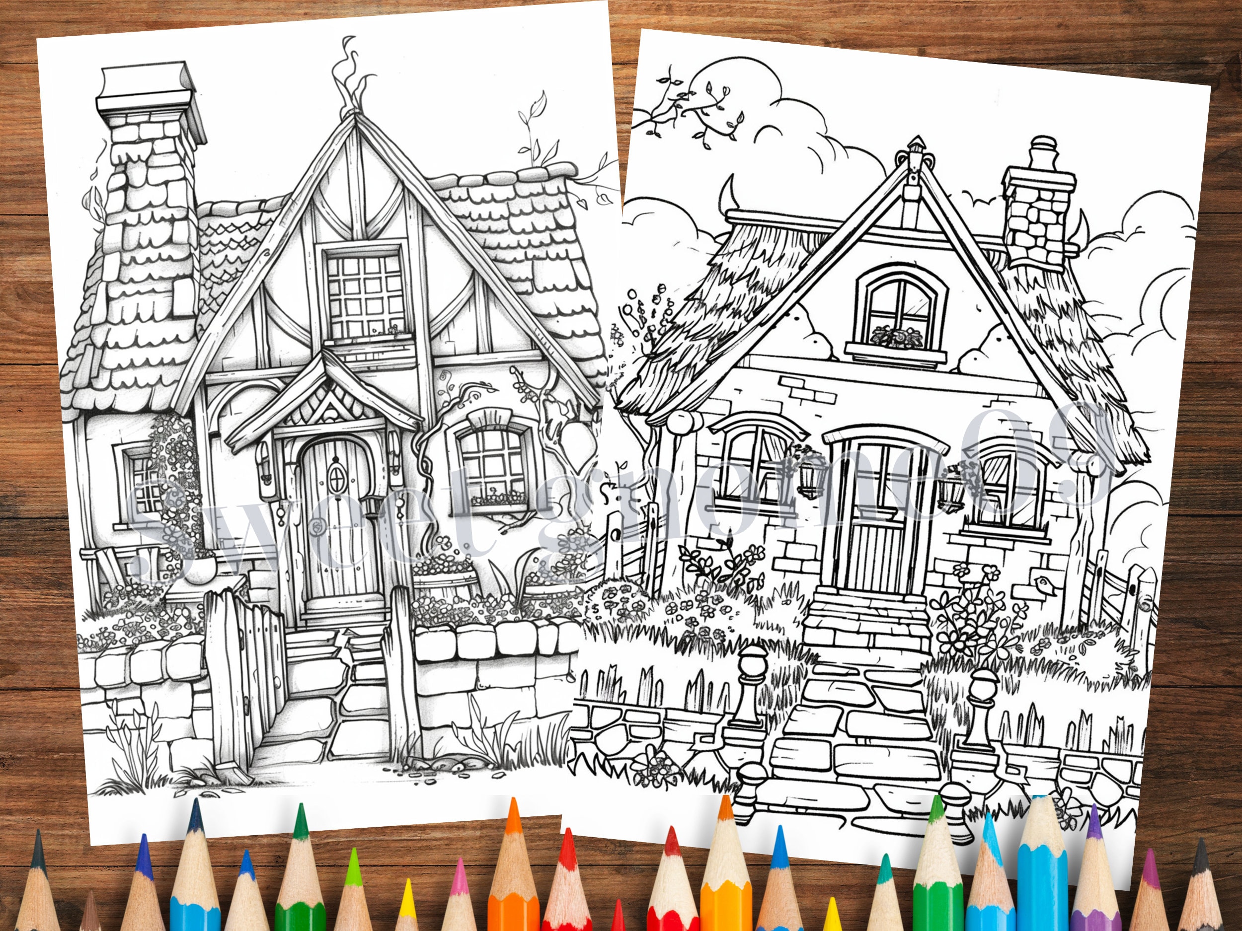 Fairytale Cottage Coloring Pages: 38 Grayscale Fairy Homes (PDF ...