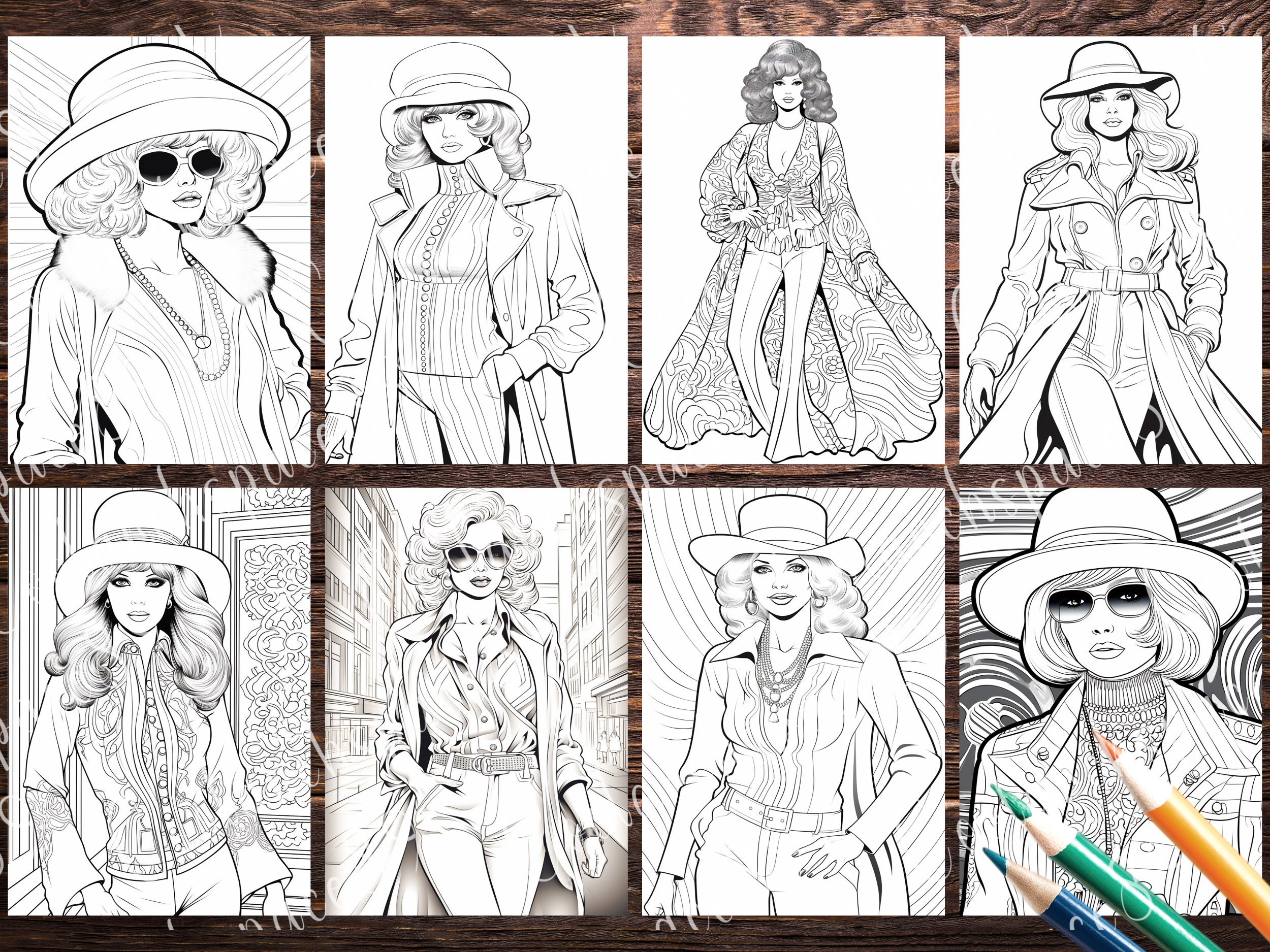 40 Woman Fashion 70s Style Women Faces Coloring Pages, 1970s Colouring ...
