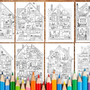 39 House Cross Section Coloring Book, House Interior Design Coloring ...