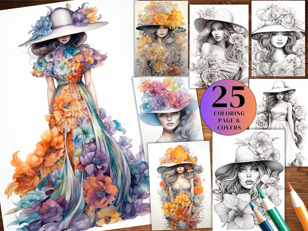 Mysterious Woman With Flowers Coloring Pages: 20 JPG + PDF (download ...