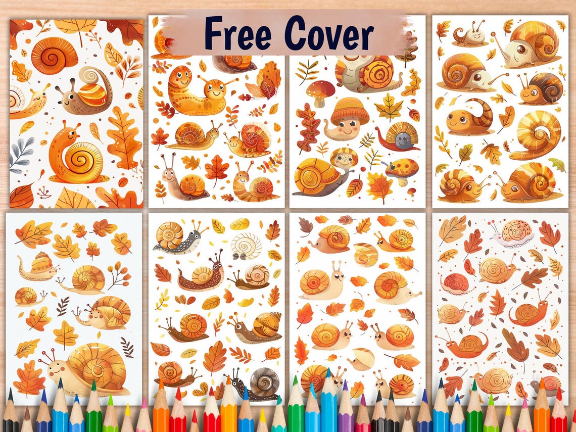 46 Kawaii Snail Autumn Leaves Coloring Book (printable PDF) - Etsy