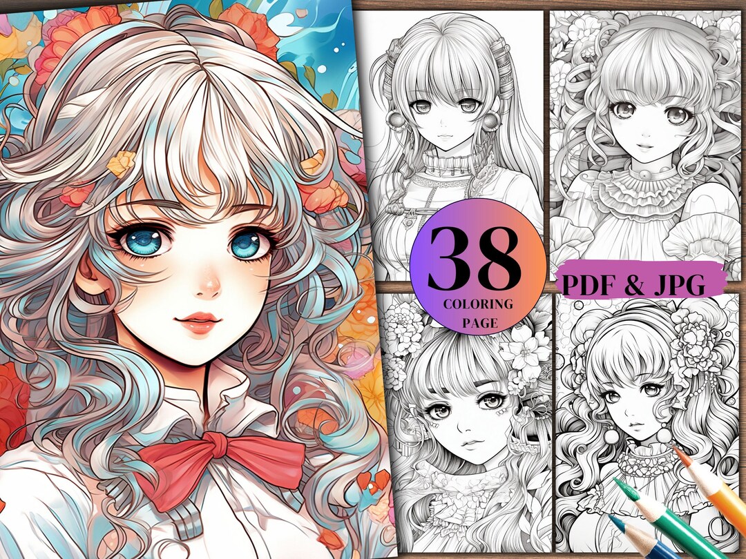 38 Anime Manga Girl Coloring Book, Anime Girl Coloring Book for Kids ...