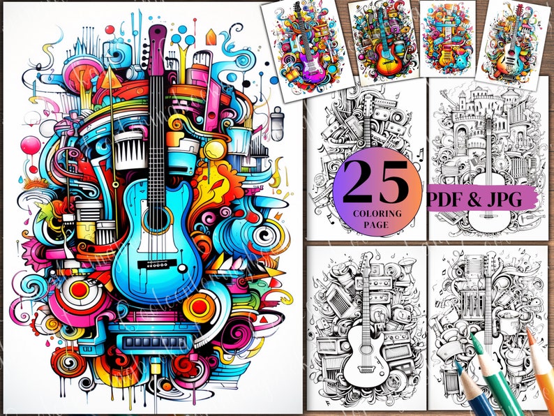 25 Music Doodle Coloring Pages: Musical Instruments (PDF & JPG) - Etsy