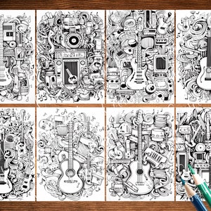 25 MUSIC Doodle Coloring Page, MUSICAL Digital Adult Coloring Print ...